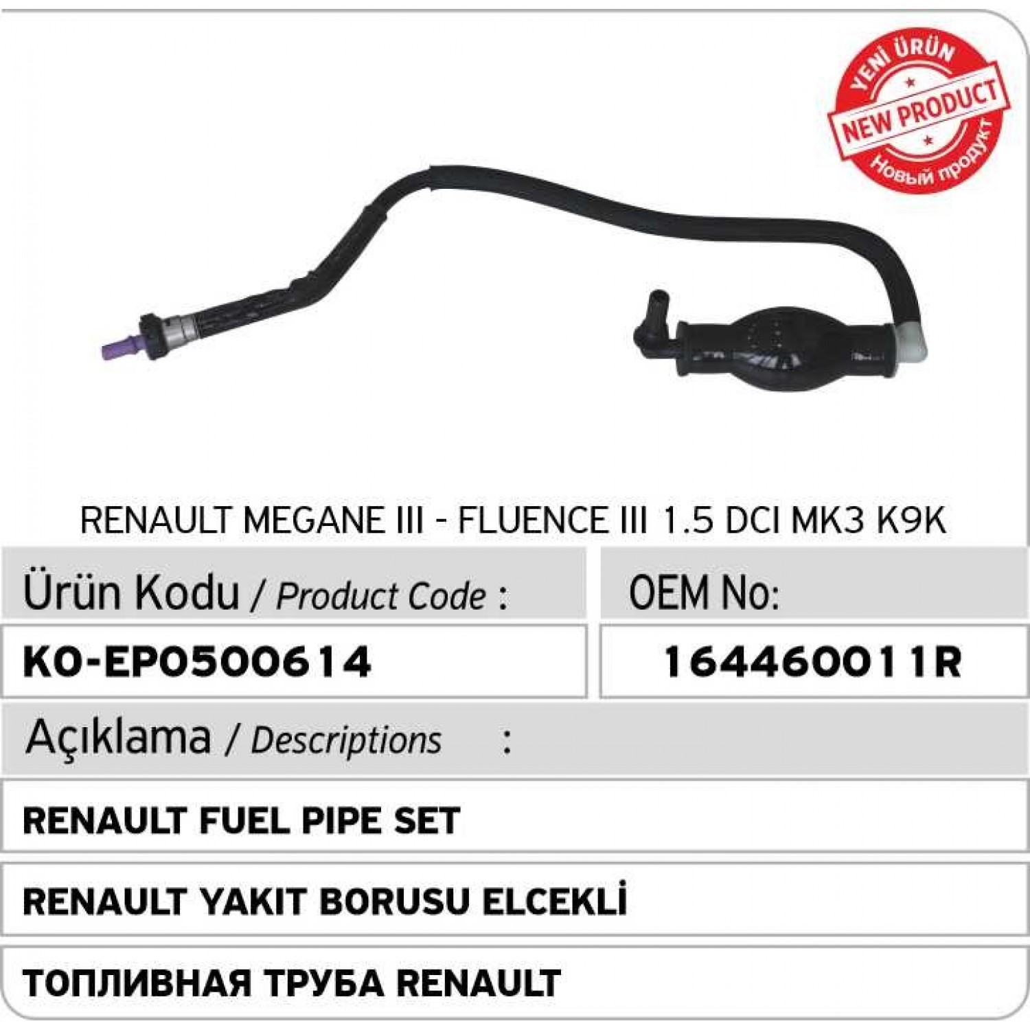 164460011R Renault Yakıt Borusu Elcekli