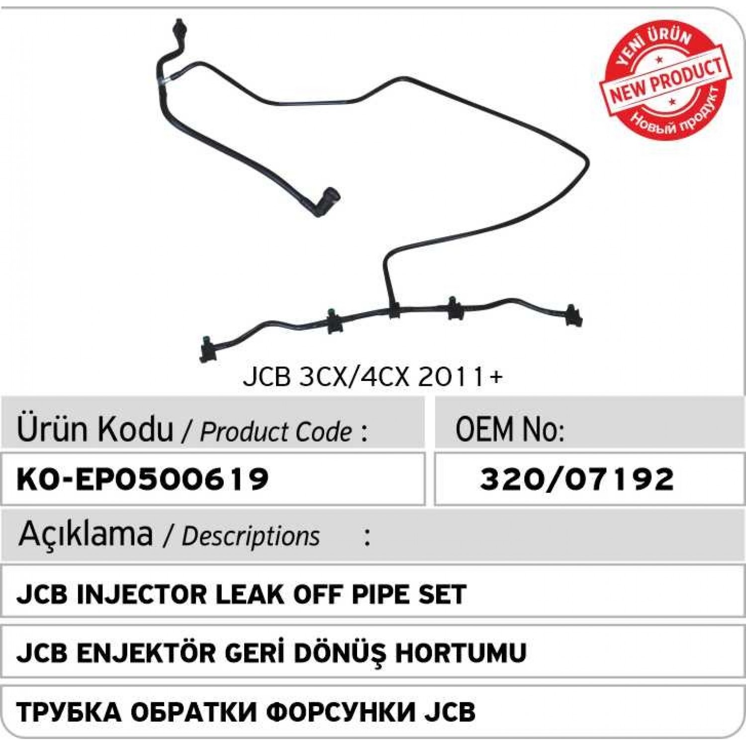 JCB Enjektör Geri Dönüş Hortumu 320/07192