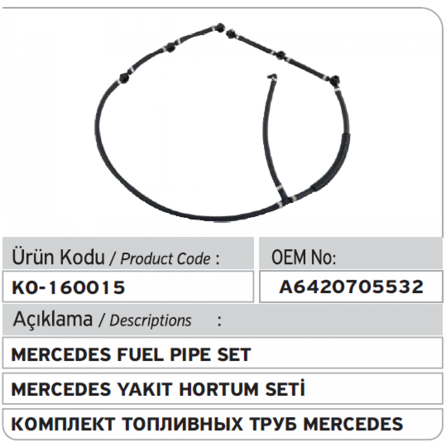 Mercedes OM642 V6 Enjektör Geri Dönüş Hortum Seti A6420705532